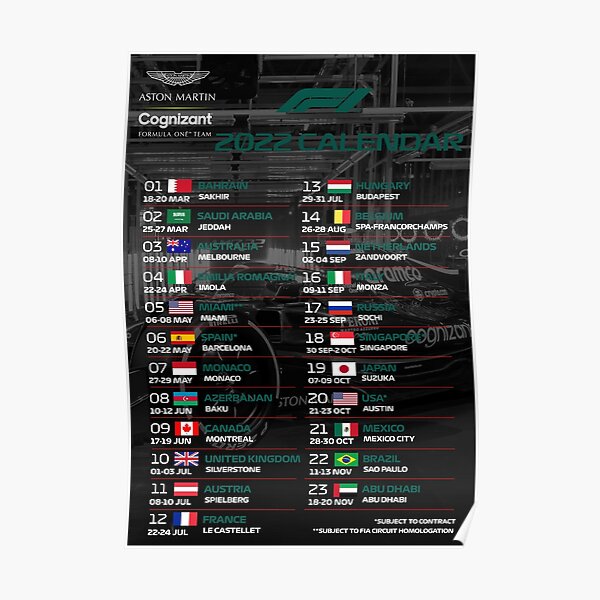 "F1 2022 CALENDAR ASTON MARTIN" Poster by Kuico-F1-Box | Redbubble