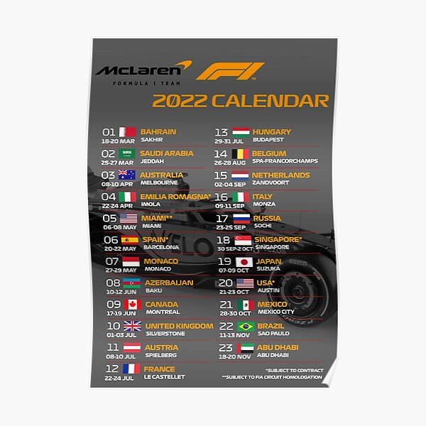 "F1 2022 CALENDAR MCLAREN" Poster by Kuico-F1-Box | Redbubble
