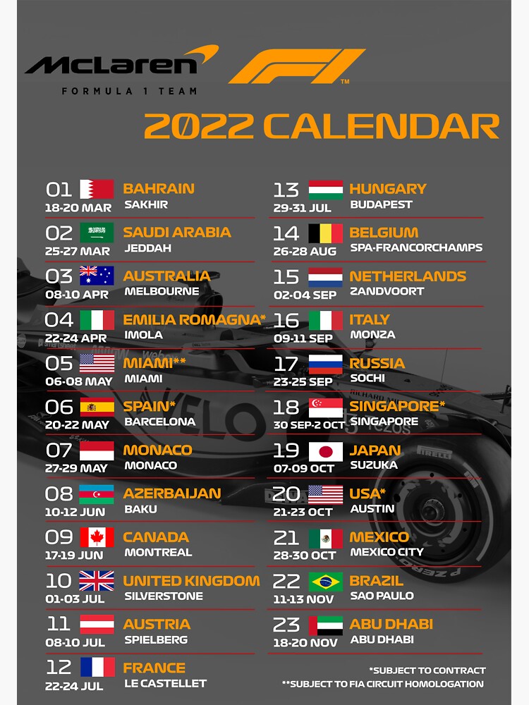 "F1 2022 CALENDAR MCLAREN" Sticker by Kuico-F1-Box | Redbubble