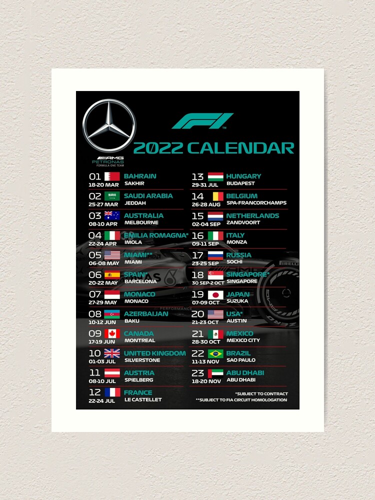 "F1 2022 CALENDAR MERCEDES" Art Print for Sale by Kuico-F1-Box | Redbubble