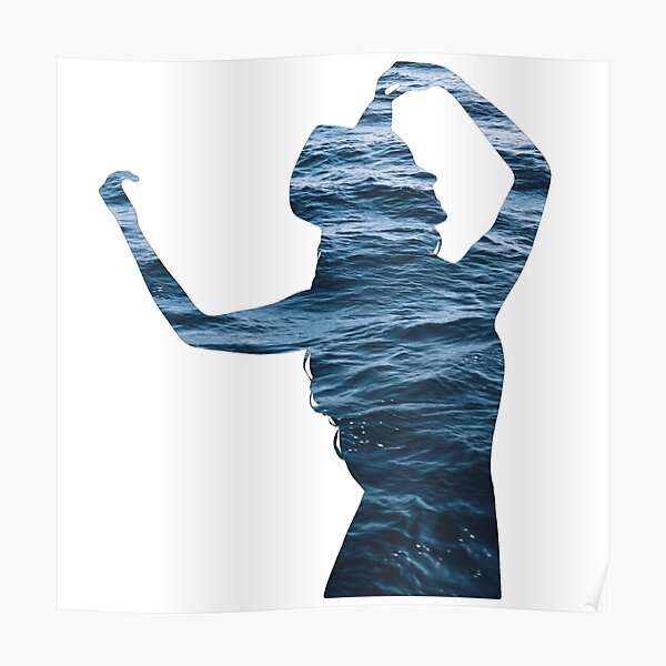 "Listening to the Ocean - Blue Ocean Girl Silhouette" Poster for Sale ...
