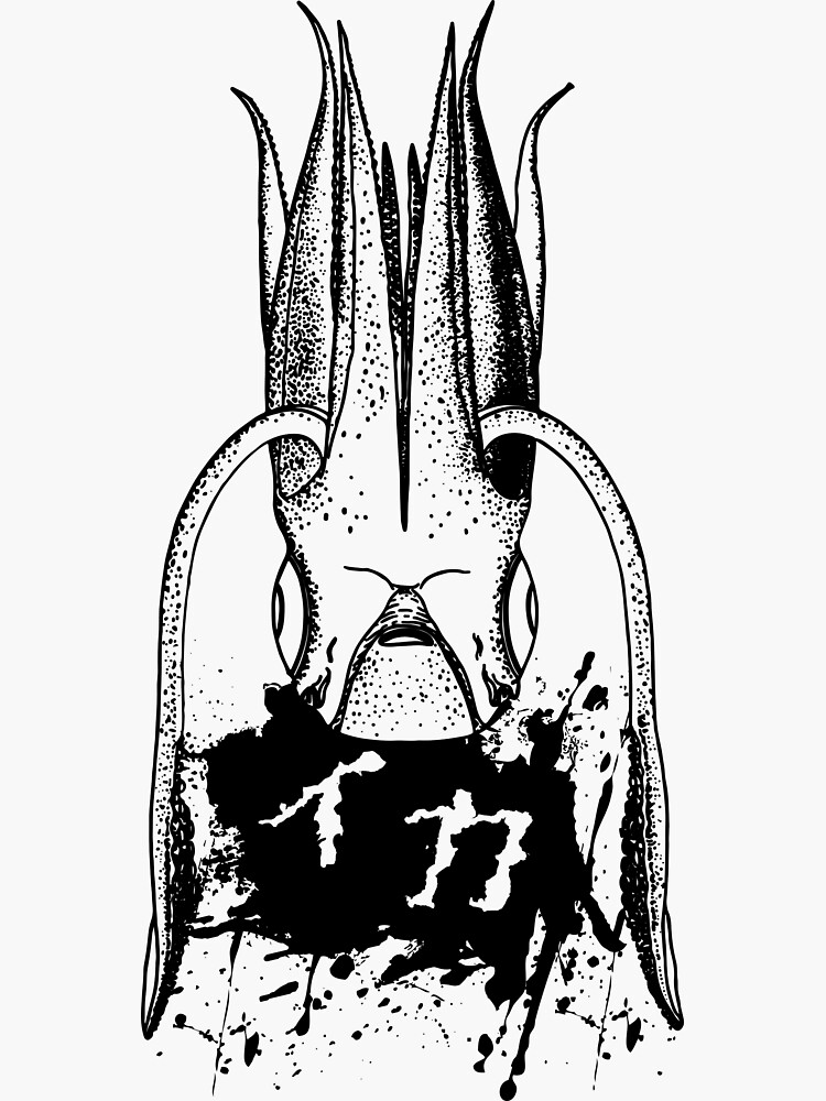 "Squid Head With Ink Splatter (Black And White)" Sticker by BlackVector ...