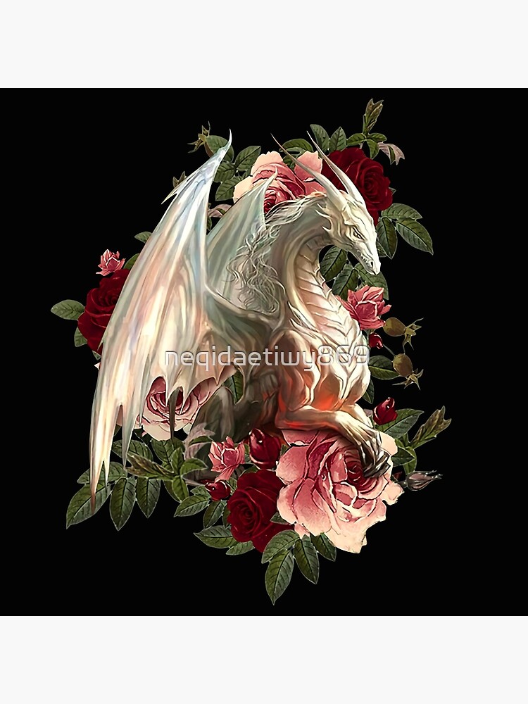"Mythical White Dragon With Roses Flower Awesome" Poster for Sale by ...