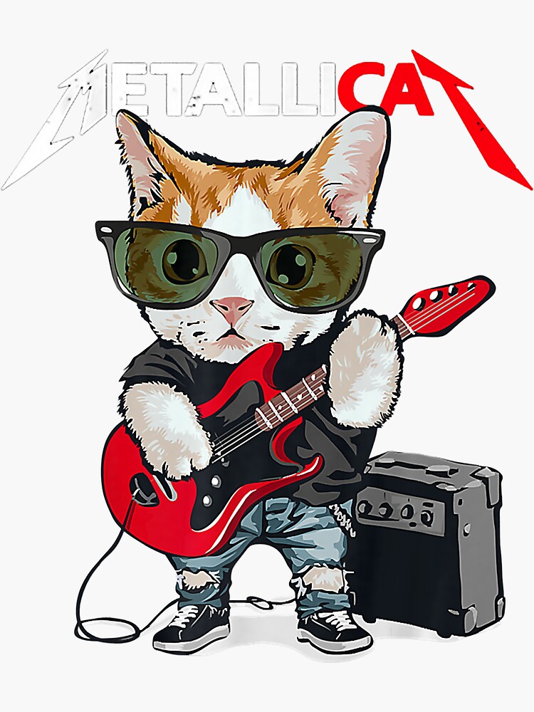 "Metallicat Funny Cat Rock 90s Meow For Music Band Of Friends " Sticker ...