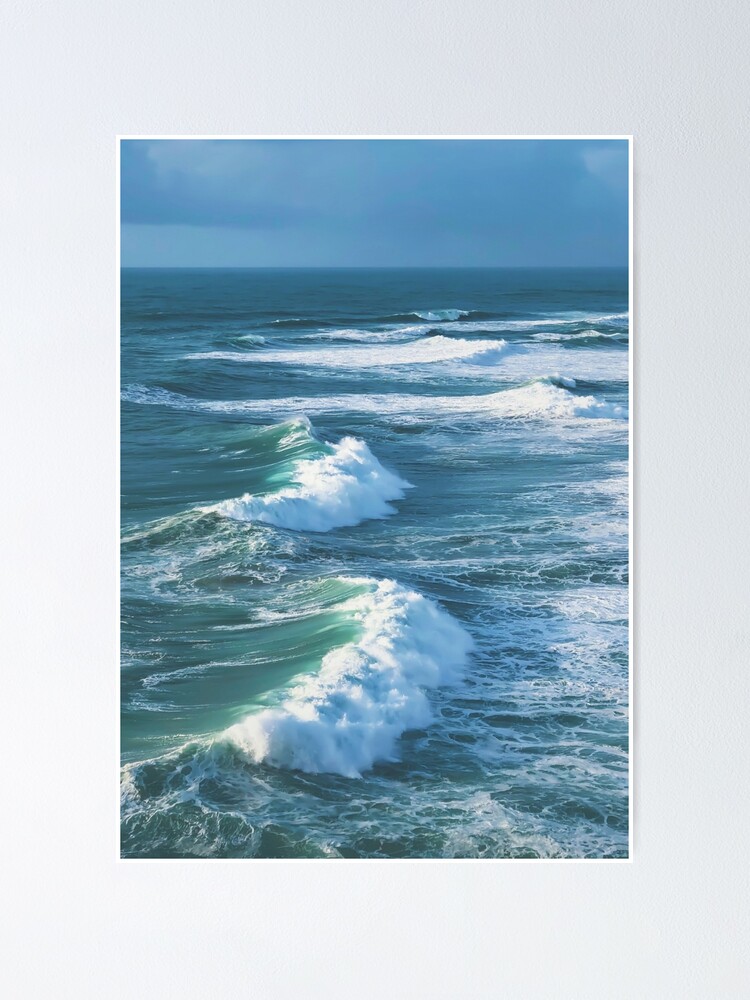 Póster «Enormes olas azules del océano en Praia de Nazare Portugal Cool ...