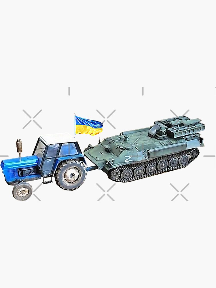 "Farmer On A Tractor Steals Russian Tank" Sticker by ShelleyBarber ...