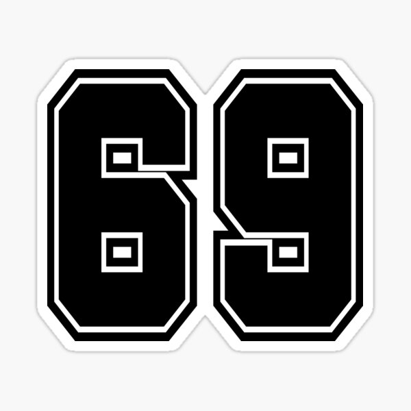 "69 jersey number college style" Sticker by GeogDesigns | Redbubble