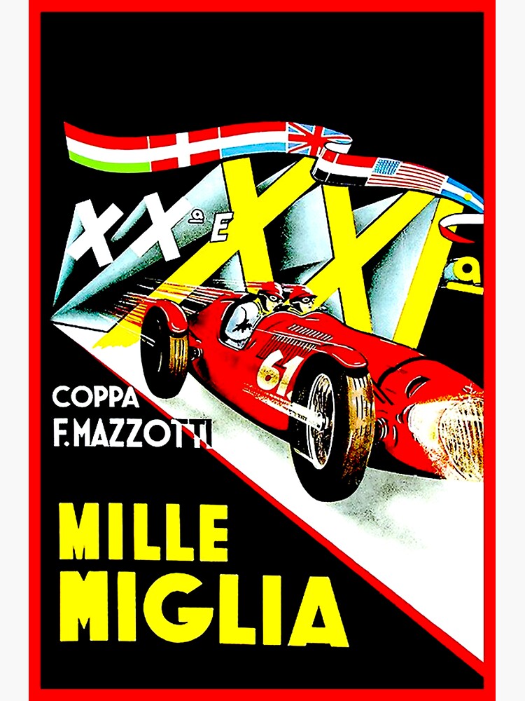 "MILLE MIGLIA; Vintage Auto Racing Advertising Print" Sticker for Sale ...