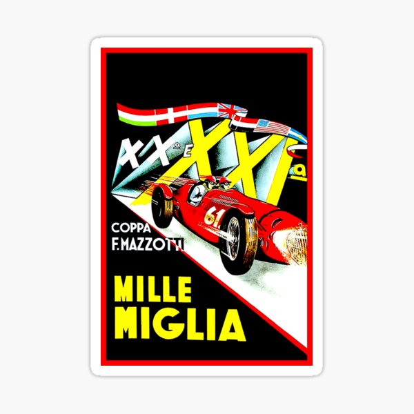 "MILLE MIGLIA; Vintage Auto Racing Advertising Print" Sticker for Sale ...