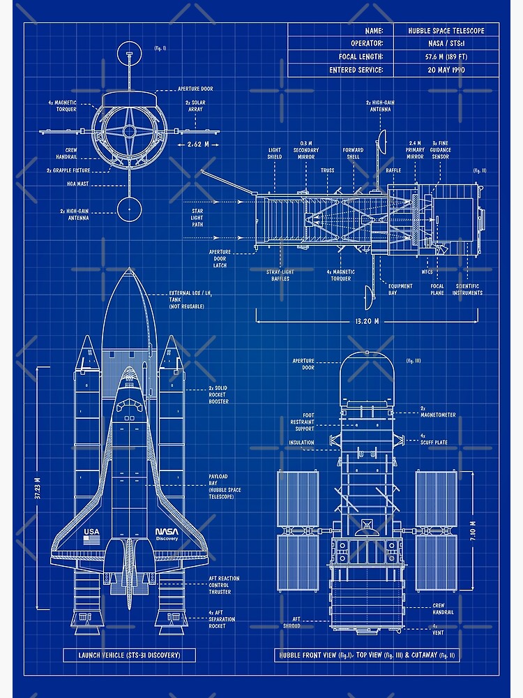 "Hubble Space Telescope (Blueprint. Vertical)" Poster for Sale by ...