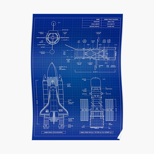 "Hubble Space Telescope (Blueprint. Vertical)" Poster for Sale by ...