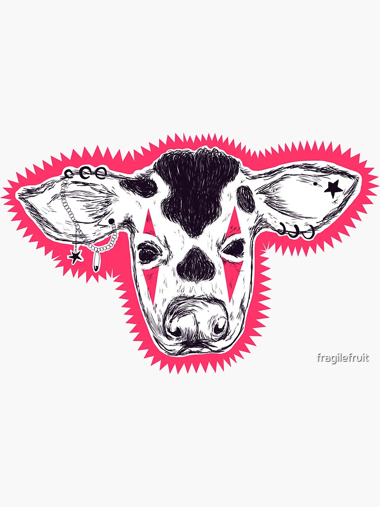 "Punk Clown Cow" Sticker by fragilefruit | Redbubble