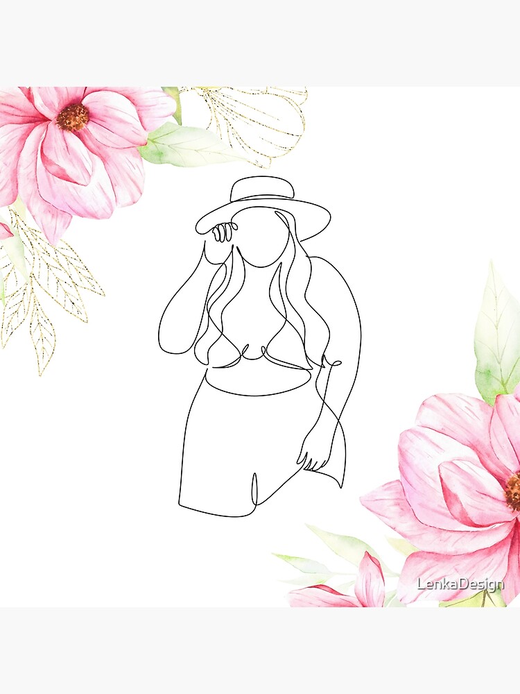 "Single Line Art Woman Body with Floral Frame" Art Print for Sale by ...