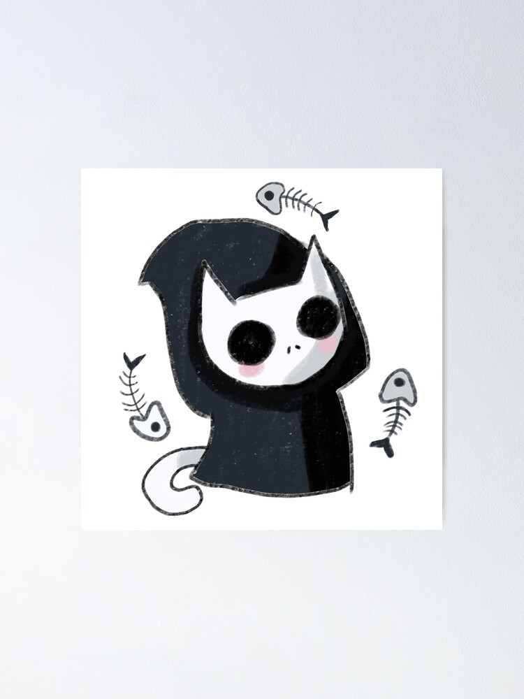 "Cute grim reaper cat with fish" Poster for Sale by Mayarart | Redbubble
