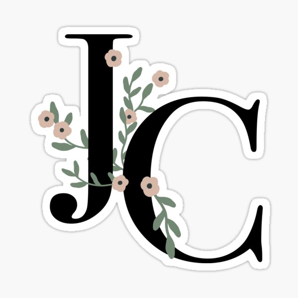 Pegatina «Letras de monograma J C - lindas flores rosas con hojas ...