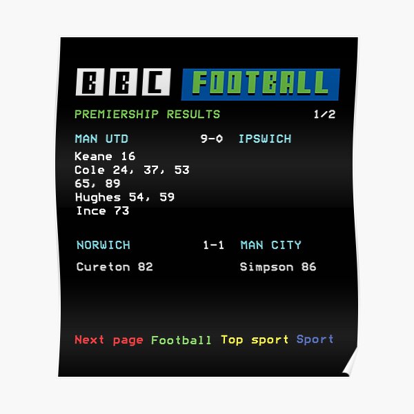"Teletext Football Soccer 90s Nostalgia Man Utd Sticker" Poster for ...