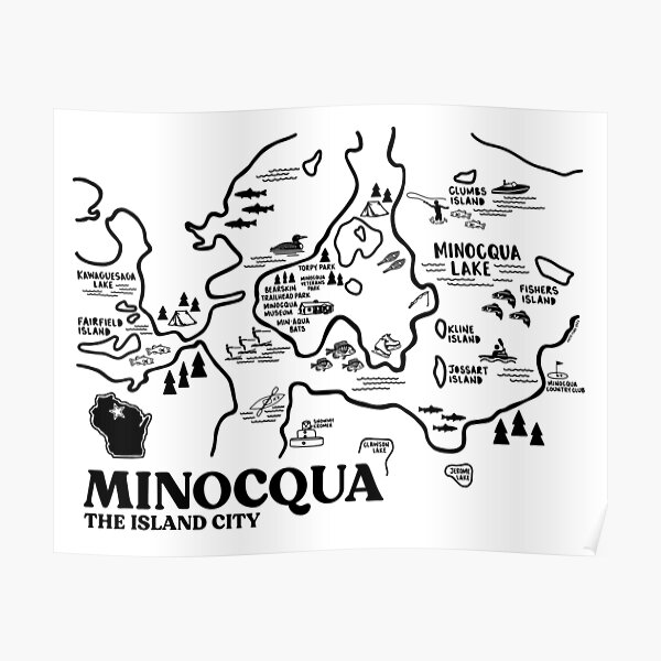 Póster «Mapa de Minocqua» de fiberandgloss | Redbubble