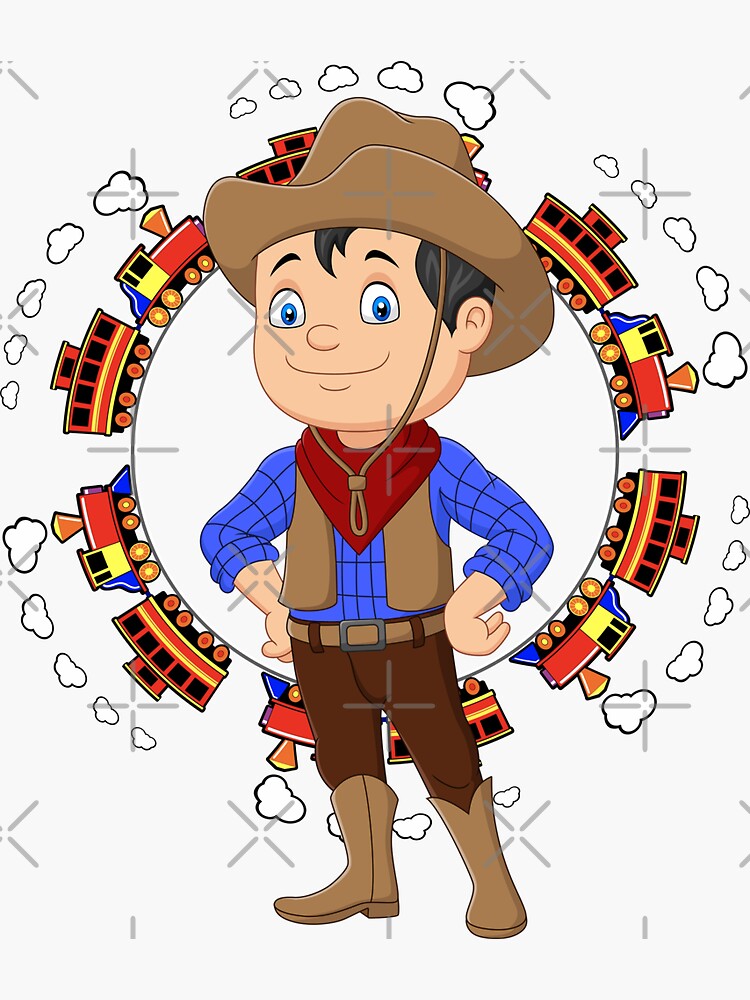 "Cartoon Cowboy And Toy Trains T-Shirt" Sticker by Calebs21 | Redbubble