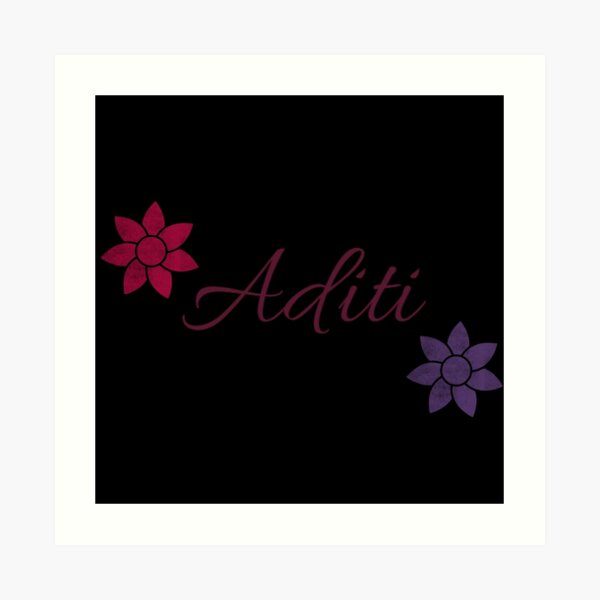 "Aditi Floral Name Calligraphy Design Black Version" Art Print by ...