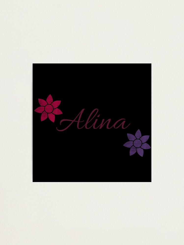 "Alina Floral Name Calligraphy Design Black Version" Photographic Print ...
