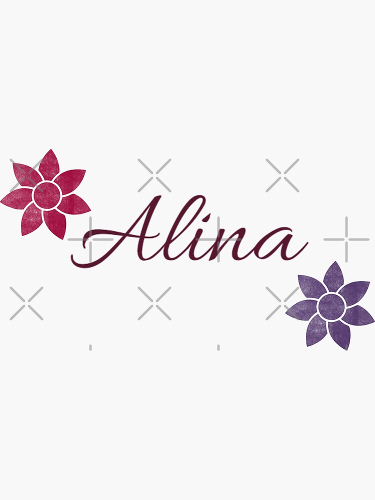 "Alina Floral Name Calligraphy Design Black Version" Sticker by ...