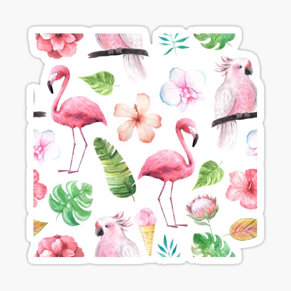 "TROPICAL FLAMINGOS FLOWERS " Sticker by KelliesCorner | Redbubble