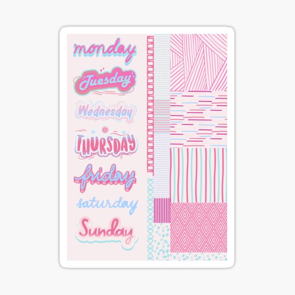 "Days of Week Labels & Pattern Borders" Sticker by KateWestward | Redbubble