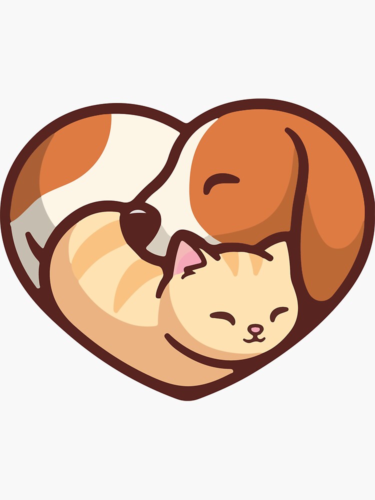 "Cute Aniamal Dog Cat In Heart" Sticker by skeierleber4327 | Redbubble