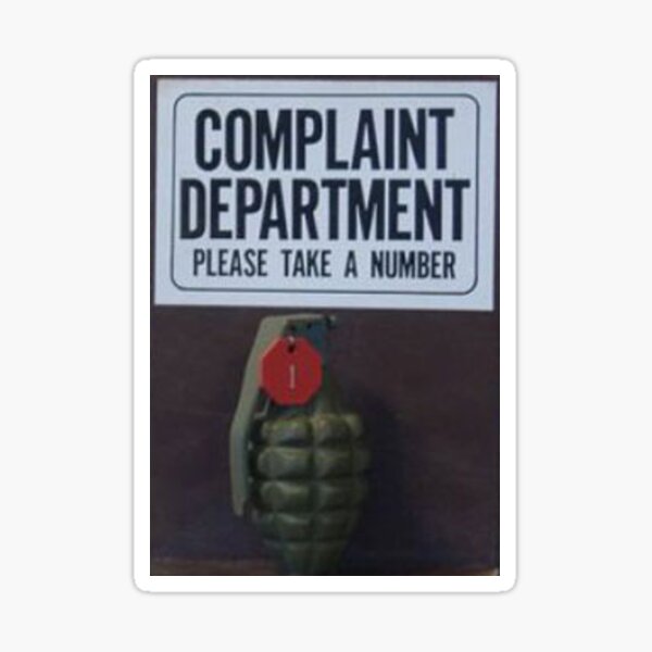 "Complaint Department" Sticker for Sale by evolvecc | Redbubble