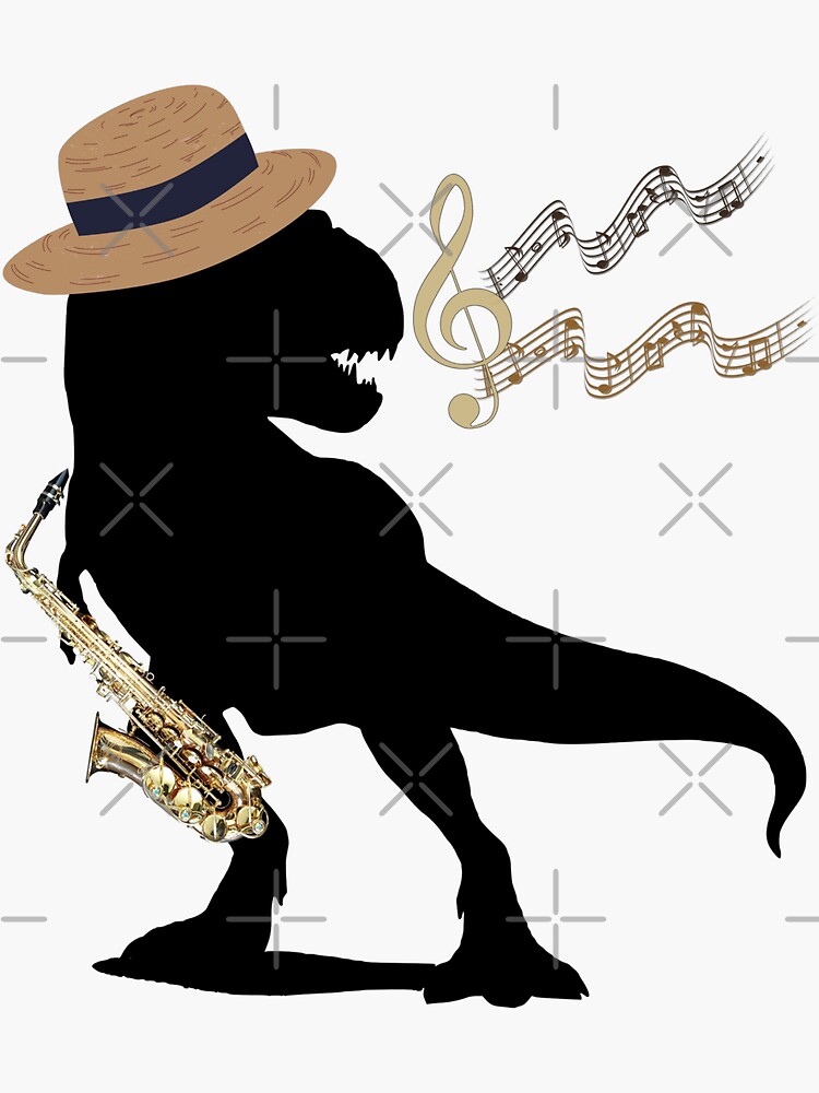 "Dinosaur T-Rex with saxophone" Sticker by BrillBubble | Redbubble