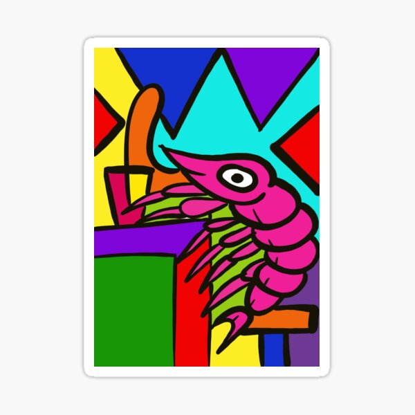 "Corporate shrimp answerning e-mails coloreful homeoffice" Sticker by ...