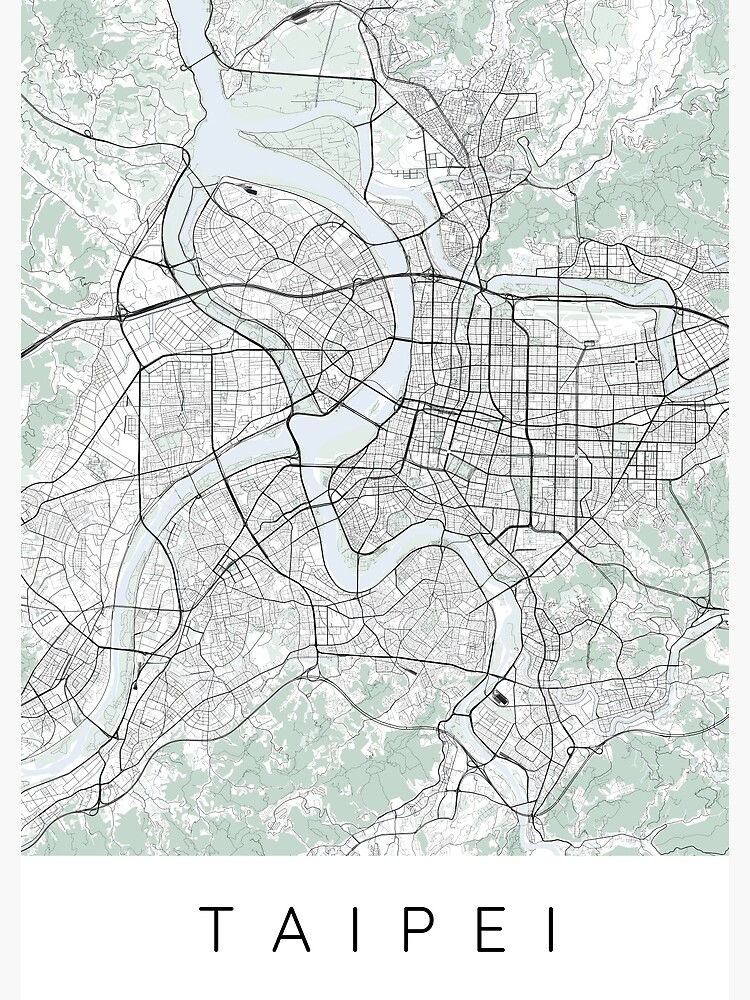 Lámina fotográfica «Mapa de Taipei minimalista en color con azul y ...