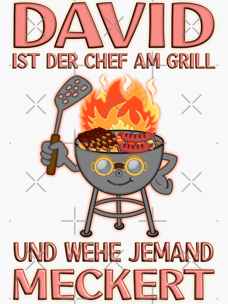 "David is the chef at the grill - meat version" Sticker for Sale by ...