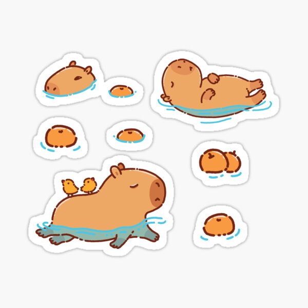 "Capybara pattern swimming with oranges" Sticker for Sale by ...