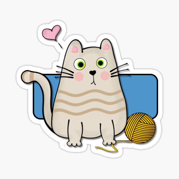 "Cute Cat with Ball of String" Sticker by Alondra | Redbubble