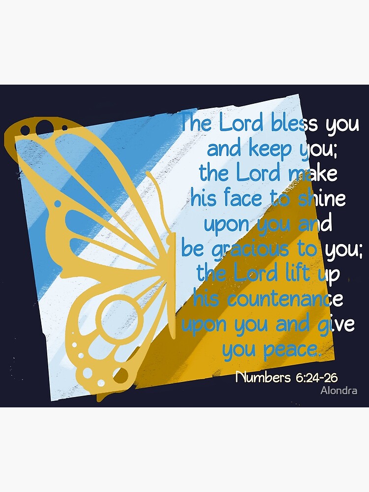 "Gold and Blue Butterfly The Lord Bless you, Christian Art" Art Print ...