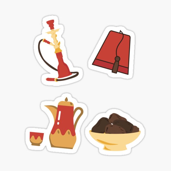 "Arabic Food Sweets Tamr Stickers Pack Arabic tea, tarboosh hat, Dubai ...