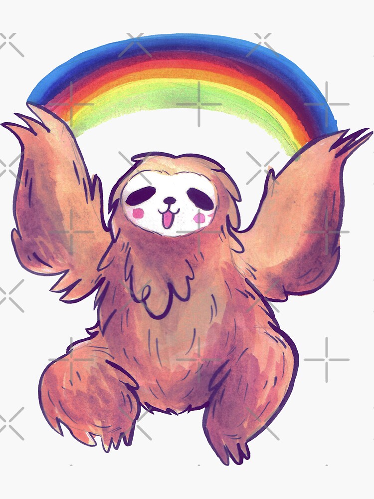 "Fluffy Rainbow Sloth" Sticker for Sale by SaradaBoru | Redbubble