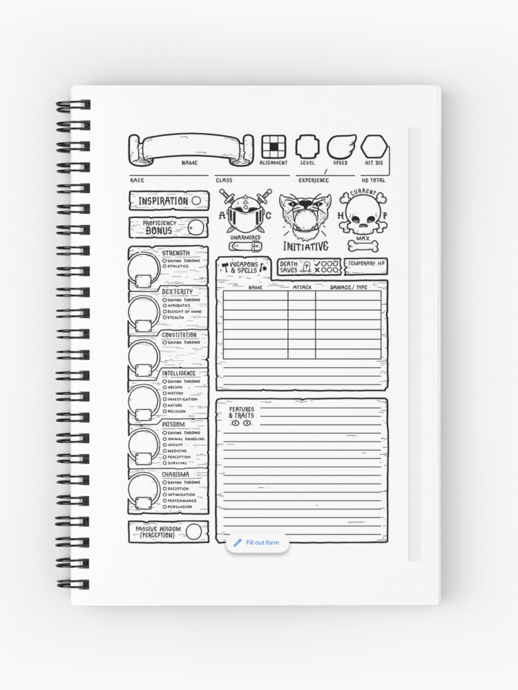 "Character Sheet" Journal for Sale by Spoilsbury | Redbubble
