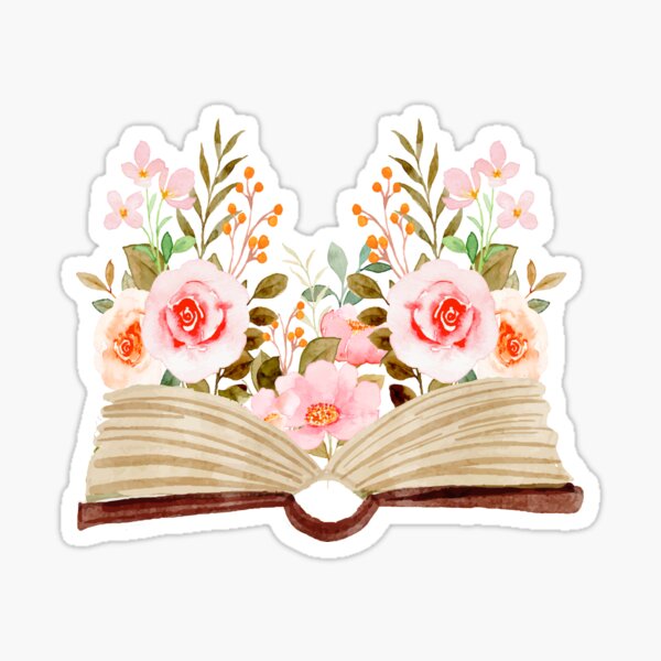 "Open Book With Pink Flowers" Sticker by virillanissa | Redbubble