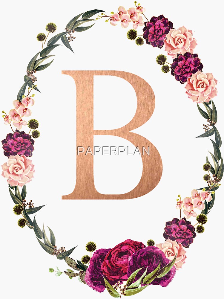 "Floral Gold Monogram ‘B’ " Sticker by PAPERPLAN | Redbubble