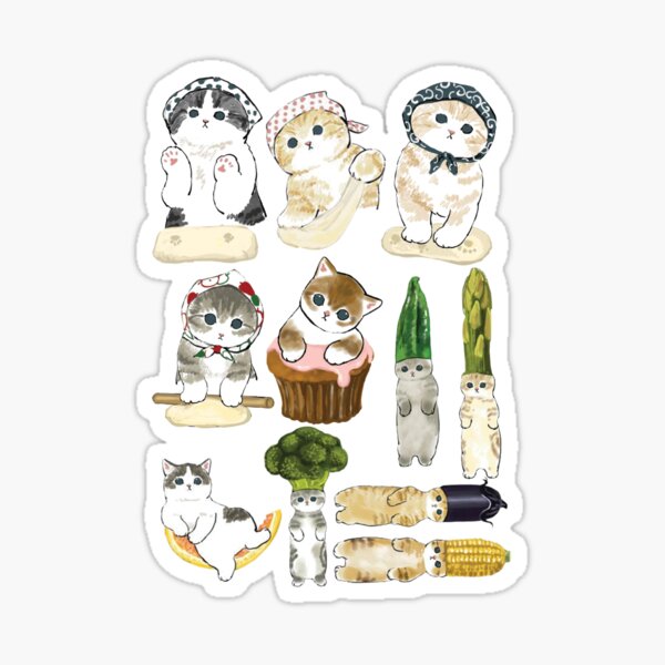 "Mofu Sand Cute Cats Drawing in Food Outfit Sticker Pack, Cute Kitty ...