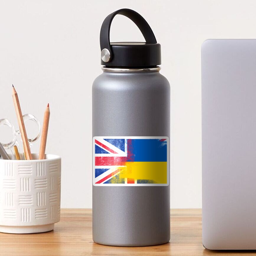 "British Ukrainian Half Ukraine Half UK Flag Essential " Sticker by ...