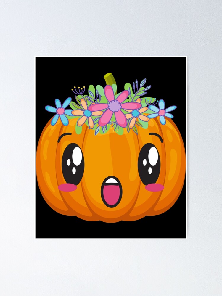 Póster «Copia del diseño Cute Pumpkin Face Emoji Kawaii Anime Pumpkin ...