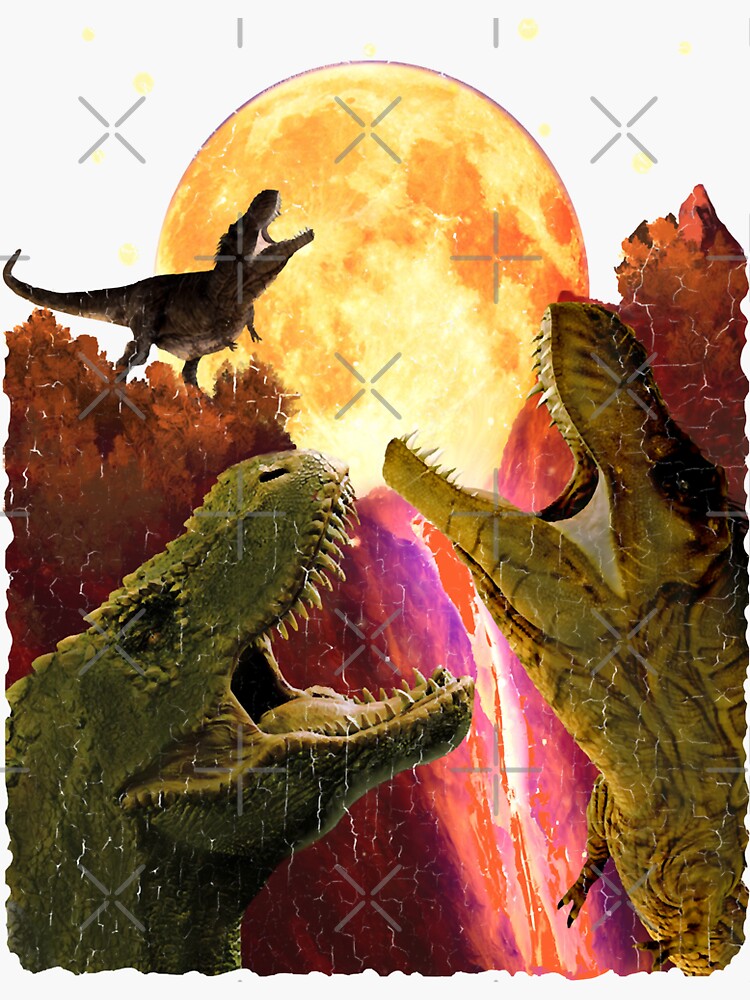 "Three Dinosaurs Howling At Moon Like Three Wolves" Sticker by ...