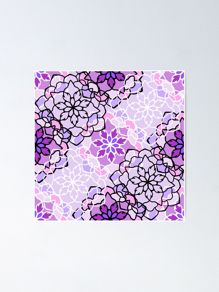 "Purple, pink, black, and white flower tessellations" Poster for Sale ...