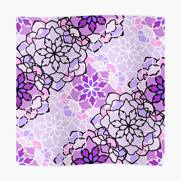 "Purple, pink, black, and white flower tessellations" Poster for Sale ...