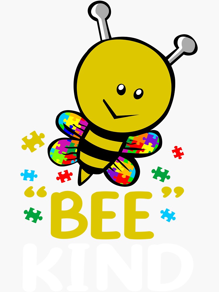 "Cute Bee Kind Autism Puzzle Awareness Blue Ribbon" Sticker by ...