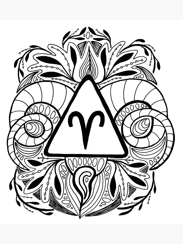"Aries Mandala Hand Drawn Ink Design Pagan Zodiac Astrology Star Sign ...
