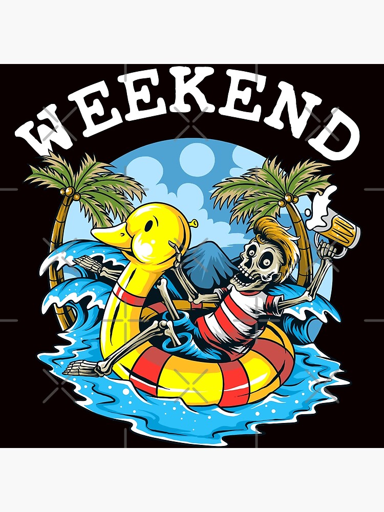 "Summer weekend Skeleton on a swim ring under palm trees" Poster by ...